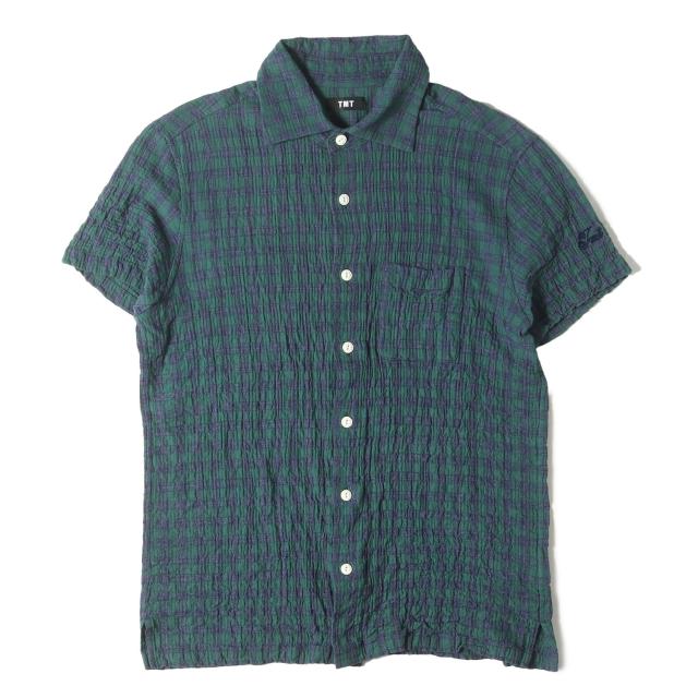 TMT ティーエムティー シャツ グリーン×ネイビー サイズ:L | 23SS シャーリング チェック 半袖シャツ (SHEARING CHECK SHORT SLEEVE SHIRTS) | トップス カジュアルシャツ【メンズ】【中古】【美品】【K4558】