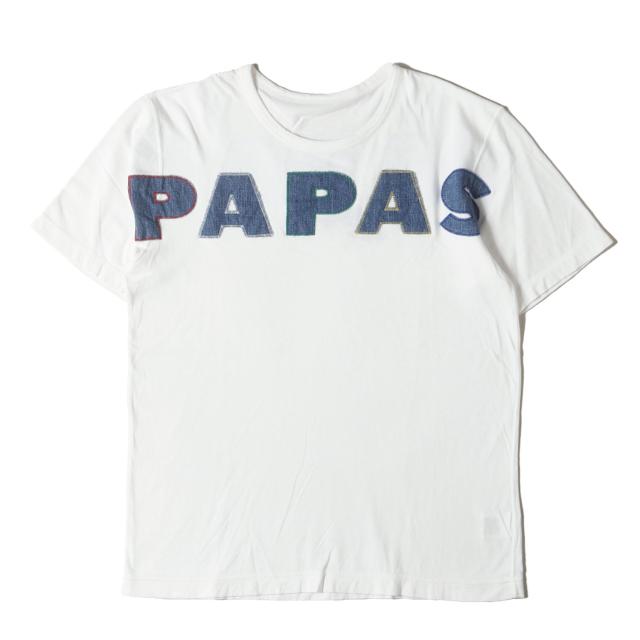 Papas パパス Tシャツ ホワイト 白 サイズ:M | デニムアップリケロゴ クルーネック Tシャツ | トップス カットソー 半袖【メンズ】【中古】【K4558】