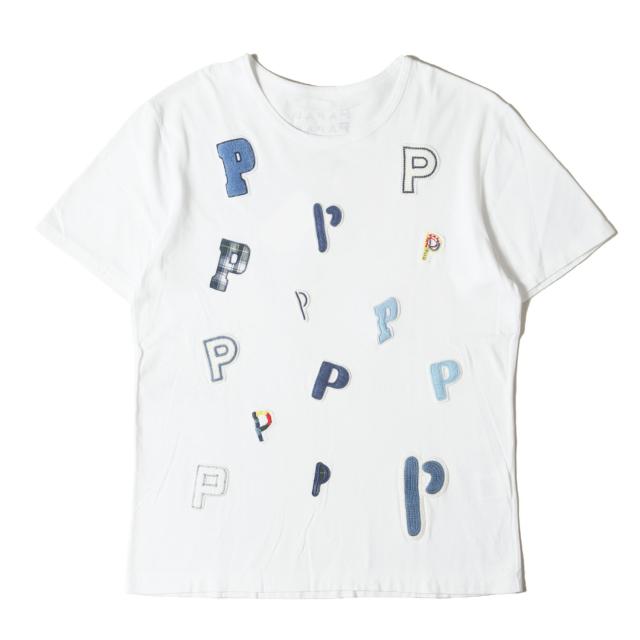 Papas パパス Tシャツ ホワイト 白 サイズ:M | マルチアップリケロゴ クルーネック Tシャツ | トップス カットソー 半袖【メンズ】【中古】【K4558】