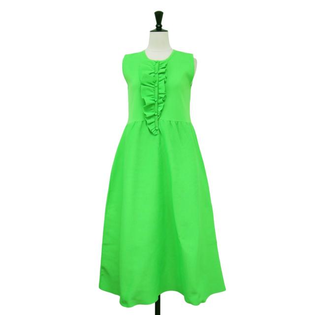 OfSTYLE オブスタイル ワンピース グリーン サイズ:38(M) | 24春夏 センター フリル ノースリーブ ワンピース | ミディ丈 ニット ウエスト切替 | トップス ドレス【レディース】【K4558】