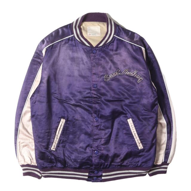SAINT MICHAEL セントマイケル ジャケット パープル ピンク サイズ:L | 22AW SHERMER ACADEMY ヴィンテージ加工 サテン スタジャン (SA_SKASTADIUM JKT) | アウター ジャケット ブルゾン 上着【メンズ】【K4561】