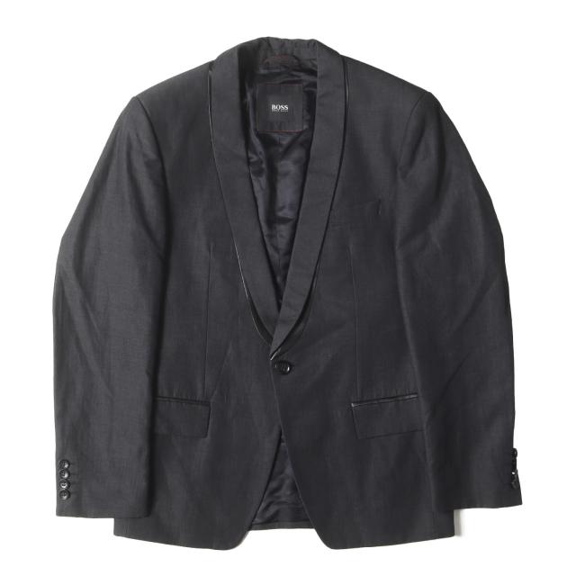 HUGO BOSS ヒューゴボス ジャケット チャコールブラック 黒 サイズ:46 | ラムレザー コンビ  ショールカラー テーラードジャケット | アウター ブレザー 上着【メンズ】【中古】【美品】【K4561】