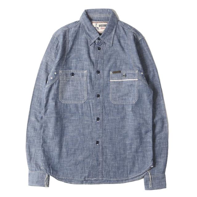 HYSTERIC GLAMOUR ヒステリックグラマー シャツ ネイビー 紺 サイズ:S | シャンブレー ワーク シャツ (0221AH06) | トップス カジュアルシャツ 長袖 | 日本製【メンズ】【中古】【K4561】