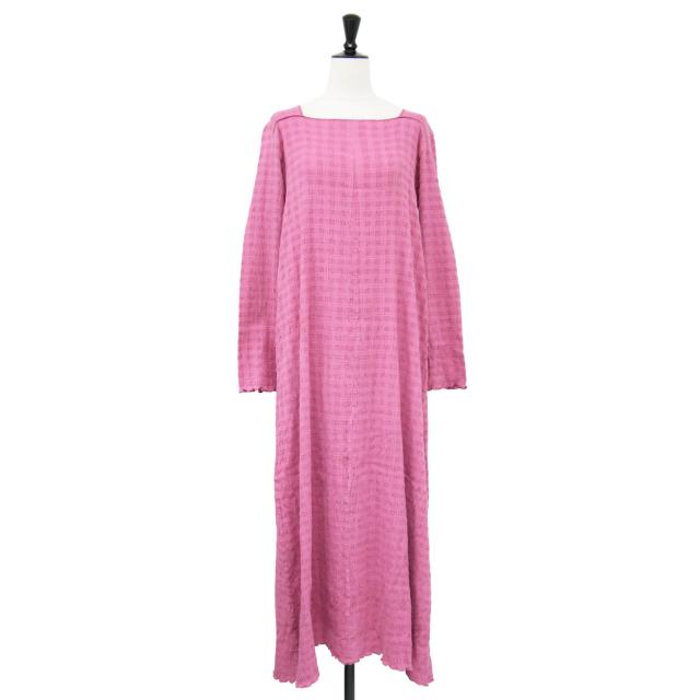 Pheeta フィータ ワンピース ピンク サイズ:FREE | 22秋冬 スクエアネック ロングスリーブ ワンピース | Vera ロング丈 フレア Aライン フリル コットン | トップス ドレス 【レディース】【中古】【K4566】