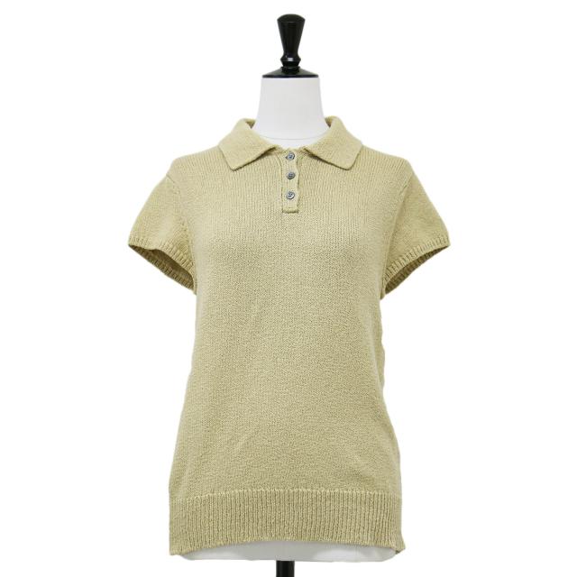 Theory セオリー ポロシャツ ブラウン系 サイズ:M | 25春夏 コットン ウール 半袖 ニット ポロシャツ | Wave Boucle Cap Sleeve Polo Shirt | プルオーバー コンパクト | トップス セーター【レディース】【中古】【K4561】