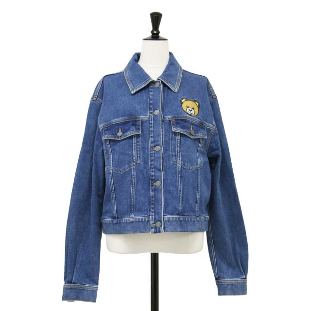 Moschino モスキーノ ジャケット ブルー サイズ:44(XL) | テディベア ワッペン デニム ジャケット / Gジャン | 長袖 クロップド丈 コンパクト ストレッチ コットン | イタリア製 | アウター ブルゾン 上着【レディース】【中古】【K4562】