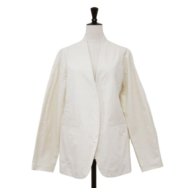 H BEAUTY&YOUTH エイチ ビューティアンドユース ジャケット オフホワイト 白 サイズ:M | コットン カラーレス ジャケット | COTTON COLLAR LESS JACKE | ノーカラー 長袖 Vネック | アウター ブレザー 上着 | 日本製【レディース】【中古】【K4563】