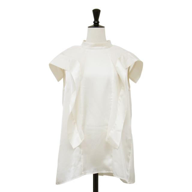 Sacai サカイ ブラウス オフホワイト 白 サイズ:2(M) | 25春夏 サテン シフォン プルオーバー | Satin Chiffon Pullover | ノースリーブ スタンドカラー ドレープ | 日本製 | トップス シャツ カットソー【レディース】【中古】【K4563】