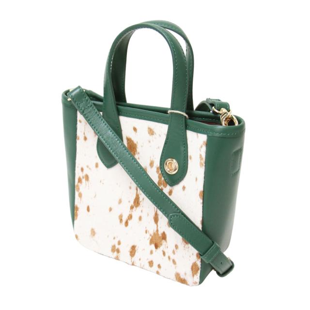 ear PAPILLONNER イア パピヨネ バッグ グリーン ホワイト系 | 24秋冬 カウファー ミニ トートバッグ / ショルダーバッグ ハンドバッグ | 斜め掛け コンビ 本革 | ブランド カバン【レディース】【中古】【美品】【K4563】