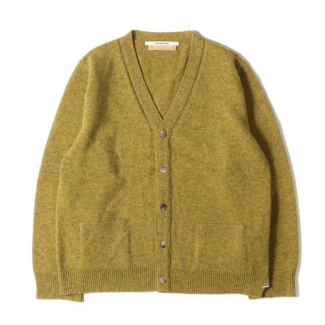ANSNAM アンスナム カーディガン マスタード サイズ:04 | run エルボーパッチ付き ウールニット カーディガン | トップス セーター 羽織り【メンズ】【中古】【美品】【K4565】