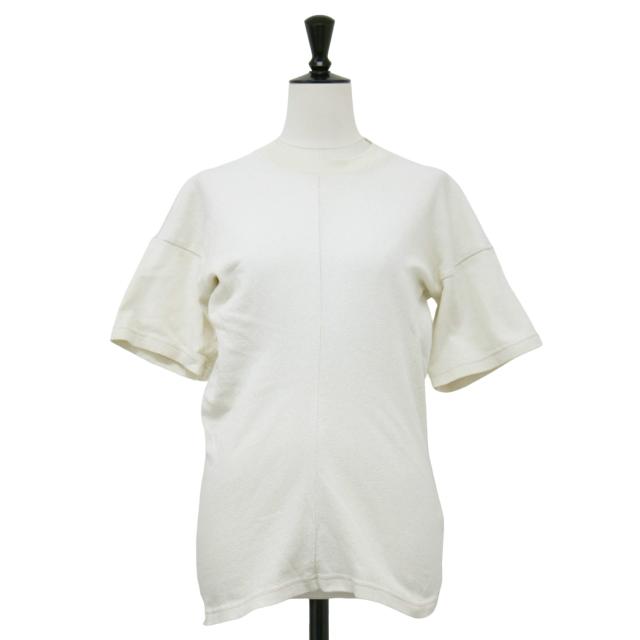 BOTTEGA VENETA ボッテガヴェネタ Tシャツ オフホワイト 白 サイズ:M | コットン アシンメトリー 半袖 Tシャツ / カットソー | クルーネック ショートスリーブ ドレープ | トップス | イタリア製【レディース】【中古】【K4565】