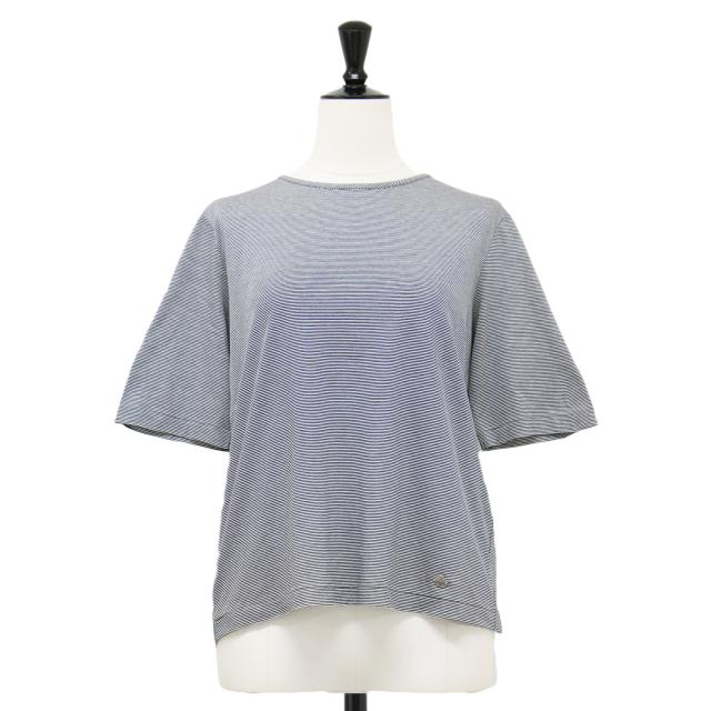 MACKINTOSH LONDON マッキントッシュ Tシャツ ブラック ホワイト 黒白 サイズ:38(M) | 24春夏 コットン ブレンド ボーダー Tシャツ / カットソー | 半袖 ハーフスリーブ クルーネック | トップス | 日本製【レディース】【中古】【K4565】