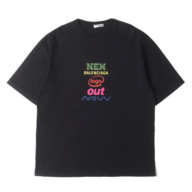 BALENCIAGA バレンシアガ Tシャツ ブラック 黒 サイズ:M | PCメーカー サンプリングロゴ クルーネック Tシャツ (New Logo Out Now T-shirt) | トップス カットソー 半袖【メンズ】【中古】【K4566】