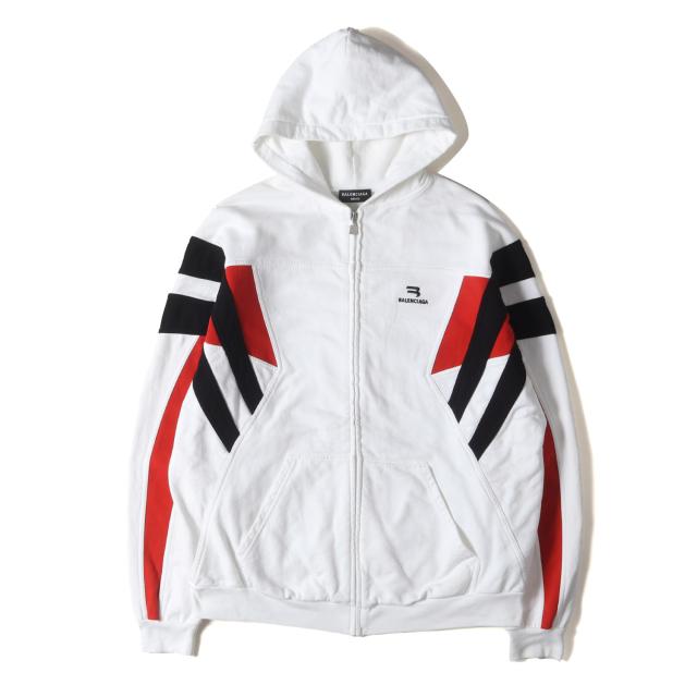 BALENCIAGA バレンシアガ パーカー ホワイト 白 サイズ:L | 21AW トリコロール フルジップ トラック パーカー (Tracksuit Hoodie 675330) | トップス フーディー 【メンズ】【中古】【K4566】