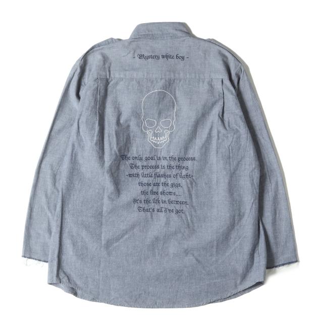 NUMBER (N)INE ナンバーナイン シャツ ブルー サイズ:2 | 01SS タイム期 スカル刺繍 1つボタン シャンブレーシャツ | トップス カジュアルシャツ 長袖【メンズ】【中古】【K4570】