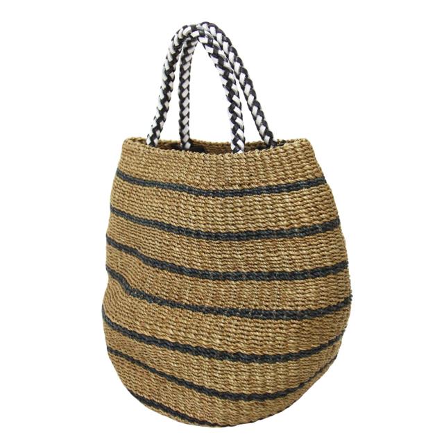 ARANAZ アラナス バッグ | レザーハンドル ボーダー柄 カゴバッグ / ハンドバッグ トートバッグ | 天然素材 | ブラウン ブラック ホワイト | ブランド カバン【レディース】【中古】【K4568】