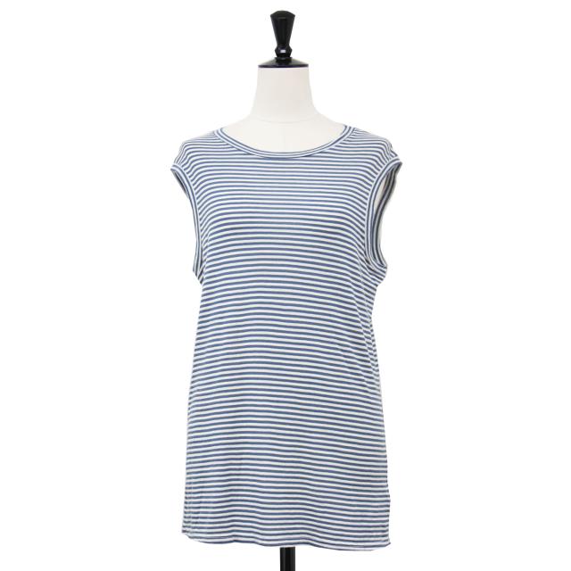 NILI LOTAN ニリ ロタン タンクトップ ブルー ホワイト サイズ:S | 21春夏 ボーダー タンクトップ | カットソー | ノースリーブ クルーネック オーバーサイズ コットン | トップス | アメリカ製【レディース】【K4568】