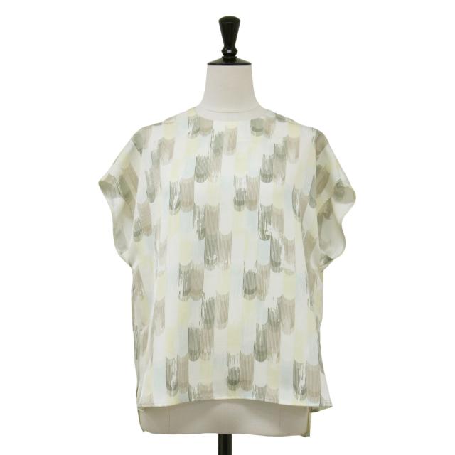 theory luxe セオリーリュクス ブラウス ホワイト系 白 サイズ:38(M) | 24秋冬 総柄 フレンチスリーブ ブラウス | Abstract Mist Print Emmeline | ノースリーブ クルーネック ワイド スリット | トップス シャツ カットソー【レディース】【中古】【K4568】