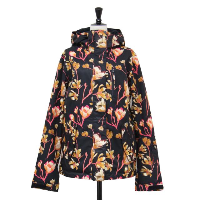 ROXY  ロキシー ジャケット ブラック系 黒 サイズ:S | 20秋冬 フード付き 総柄 スノージャケット | TORAH BRIGHT RX JETTY NP JK | ハイネック フラワープリント ロゴ 刺繍 | アウター ブルゾン 上着【レディース】【中古】【K4568】
