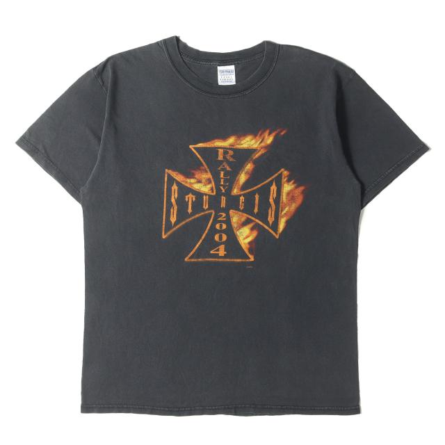 90s - 00s ヴィンテージ古着 | 00s STURGIS 2004 フレイム アイアンクロス クルーネック Tシャツ | メキシコ製 GILDAN | 00年代 | ブラック 黒 サイズ:L | トップス カットソー 半袖【メンズ】【中古】【K4568】