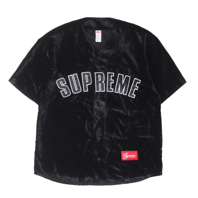 Supreme シュプリーム シャツ ブラック 黒 サイズ:S | 25SS アーチロゴ ベルベット ベースボールシャツ (Velvet Baseball Jersey)  トップス カジュアルシャツ 半袖【メンズ】【中古】【美品】【K4569】