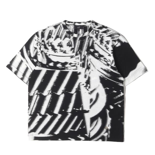 dunhill ダンヒル Tシャツ ブラック ホワイト 黒白 サイズ:S | 近年モデル 全面ジャガード グラフィック Tシャツ | イタリア製 | トップス カットソー 半袖【メンズ】【中古】【美品】【K4569】