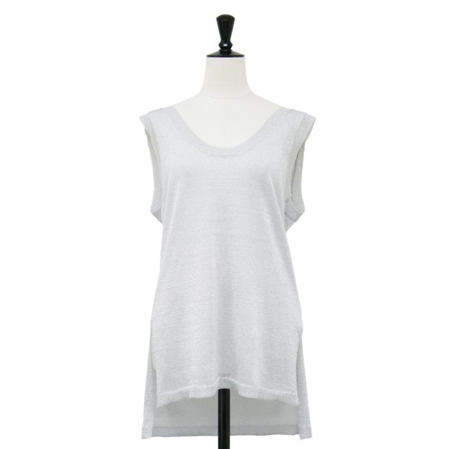 Loro ローロ IENA 別注 タンクトップ シルバー サイズ:FREE | グリッター ニット タンクトップ | ルオーバー ノースリーブ Uネック ラメ糸 | トップス カットソー【レディース】【中古】【美品】【K4569】