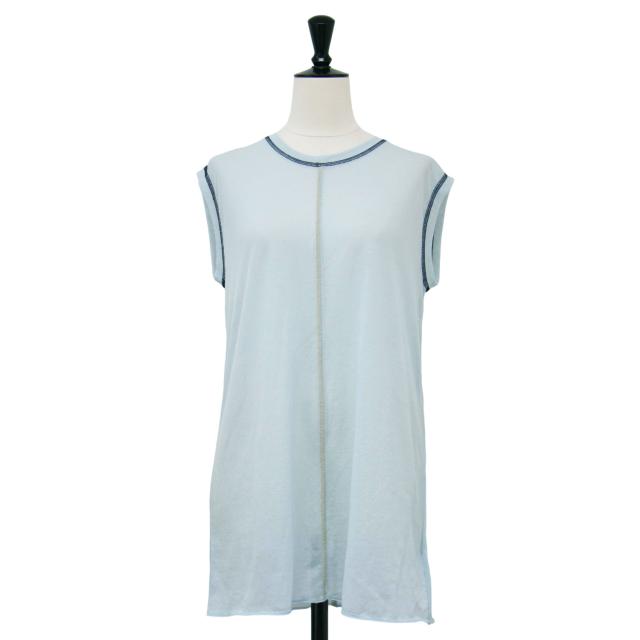 6 ROKU BEAUTY&YOUTH ロク ビューティアンドユース Tシャツ ライトブルー サイズ:FREE | 25春夏 コットン ナイロン カラーロック ノースリーブ Tシャツ / カットソー クルーネック シアー | トップス【レディース】【中古】【美品】【K4569】