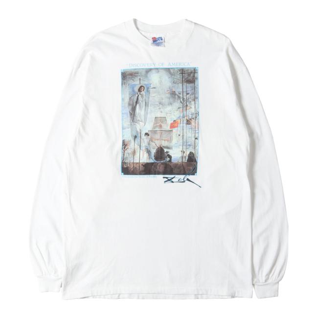90s - 00s ヴィンテージ古着 / [コロンブスによるアメリカの発見] 90s Salvador Dali アートプリント ロングスリーブTシャツ / USA製 / サルバドール・ダリ / ホワイト 白 / サイズ:XL / トップス カットソー 半袖【メンズ】【中古】【K4476】