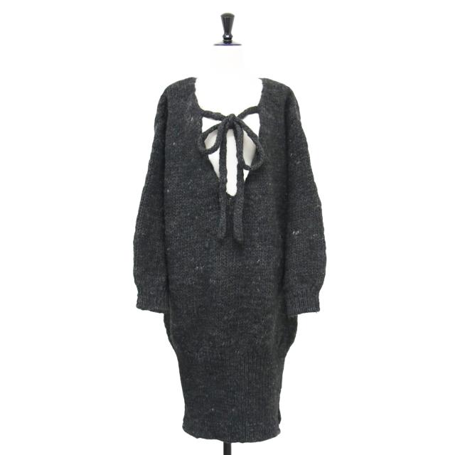 enrica エンリカ ワンピース ダークグレー サイズ:FREE | 24秋冬 ウール ローゲージ ニット ワンピース | プルオーバー Vネック ミディ丈 長袖 オーバーサイズ | トップス セーター ドレス | 日本製【レディース】【中古】【K4570】