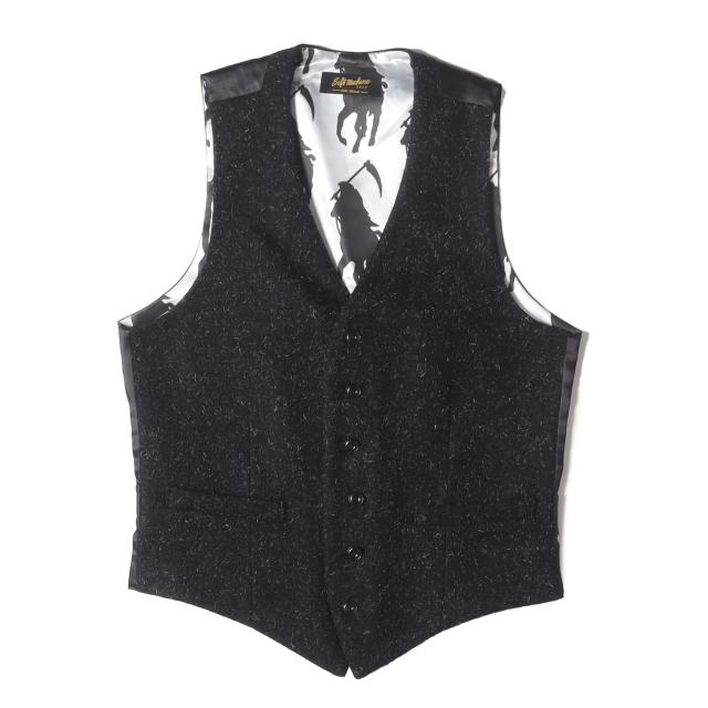 SOFTMACHINE ソフトマシーン ベスト ブラック 黒 サイズ:M | 裏地 死神柄 ウールベスト | トップス 羽織り 着回し【メンズ】【中古】【美品】【K4571】