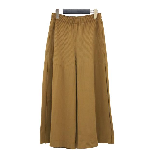 me ISSEY MIYAKE ミー イッセイミヤケ パンツ ブラウン サイズ:FREE プリーツ スリット ワイドパンツ / クロップド丈 ウエストゴム フレア Aライン 【レディース】【中古】【K4571】