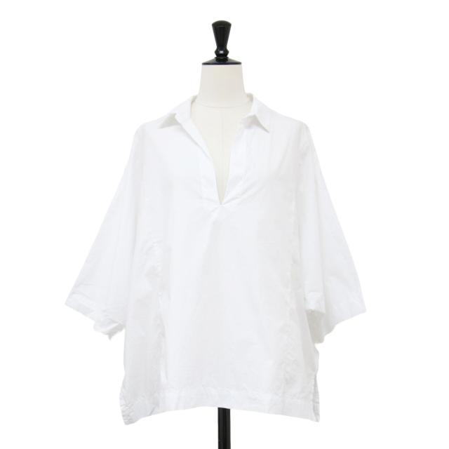 JEAN PAUL KNOTT ジャンポールノット シャツ ホワイト 白 サイズ:1(9号) | 25春夏 ハーフスリーブ スキッパーシャツ | MARINIERE | プルオーバー キーネック ワイド コットン | トップス ブラウス【レディース】【中古】【K4571】