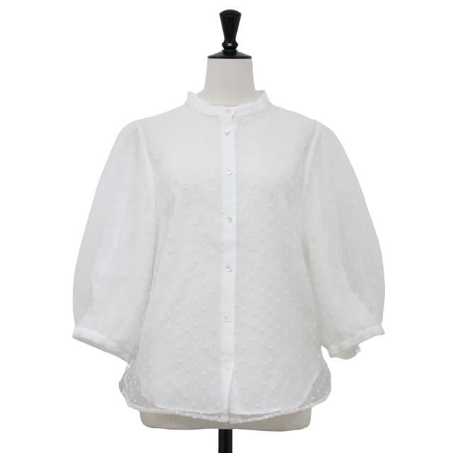 SLOBE IENA スローブ イエナ ブラウス ホワイト 白 サイズ:FREE | 24春夏 ドット チュール オーガンジー ブラウス / シャツ | 7分袖 ノーカラー パフスリーブ シアー | トップス【レディース】【中古】【K4571】