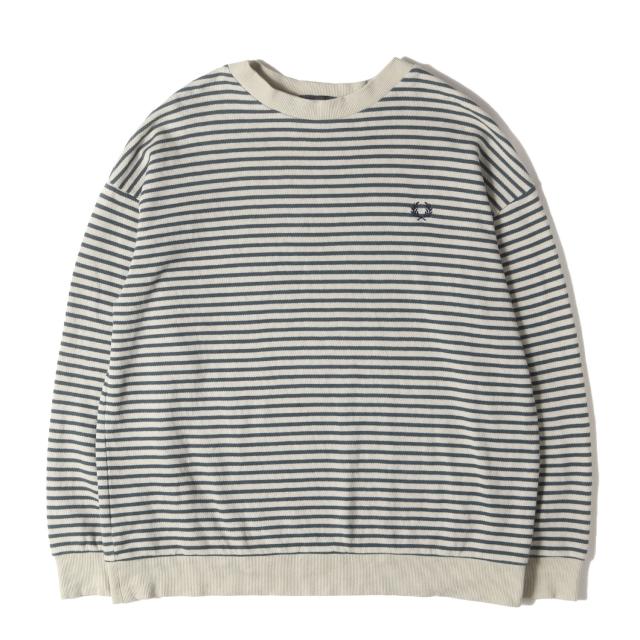 FRED PERRY フレッドペリー スウェット ベージュ×グリーン サイズ:M | BEAMS別注 鹿の子ボーダー スウェットシャツ | トップス トレーナー | コラボ 【メンズ】【中古】【美品】【K4572】