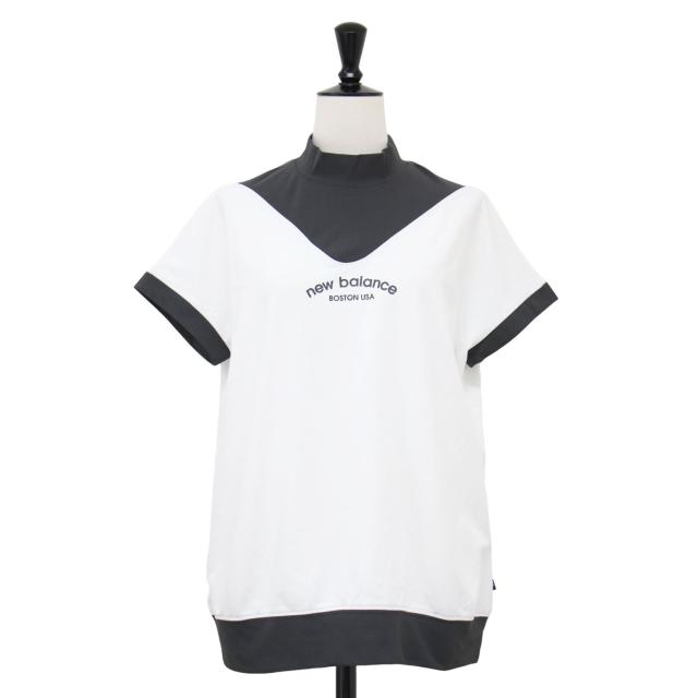 NEW BALANCE ニューバランス ホワイト 白 サイズ:0(S) | 25春夏 フレンチスリーブ モックネック プルオーバー | golf カットソー バイカラー 吸汗速乾 ストレッチ ロゴ | トップス Tシャツ【レディース】【中古】【K4573】