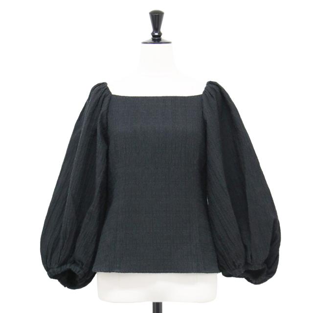 NOBLE ノーブル ブラウス ブラック サイズ:FREE | 22秋冬 バブルジャガード パフスリーブ ブラウス プルオーバー 長袖 スクエアネック クロップド丈 コットン | トップス 短丈 シャツ 【レディース】【中古】【K4577】