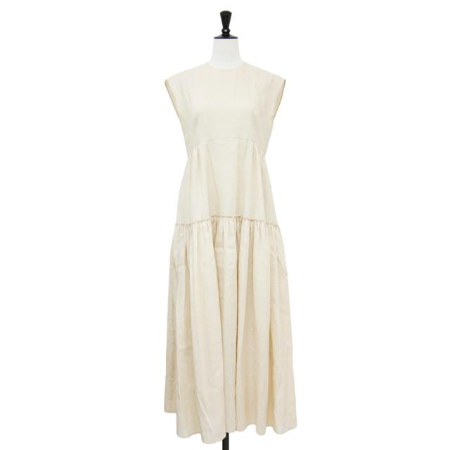 Ballsey ボールジー ワンピース ライトベージュ サイズ:34 | 24春夏 リネン コットンムーブ フレンチスリーブ ティアード ワンピース ロング丈 Aライン フレア ギャザー 【レディース】【中古】【K4576】