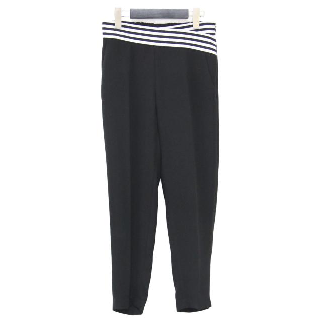 BORDERS at BALCONY ボーダーズアットバルコニー パンツ ブラック サイズ:34 | テーパード パンツ TAPERD PANTS スリム ボーダー ベルト センタープレス ストレッチ | ボトムス ズボン 【レディース】【中古】【K4576】
