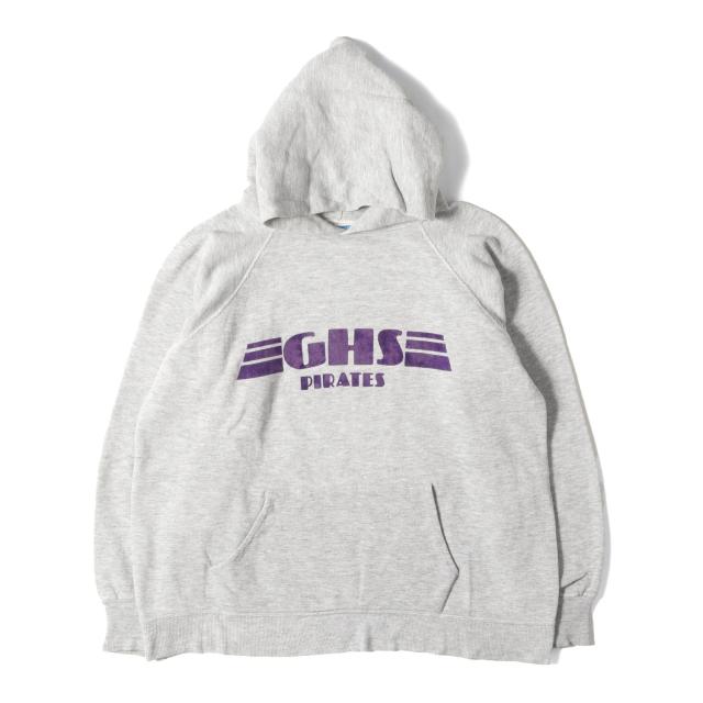 Champion vintage チャンピオン ヴィンテージ パーカー  ヘザーグレー サイズ:L | 脇下ガゼット付き バータグ | 70s フロッキープリント ラグランスリーブ スウェットパーカー | USA製 | 70年代 古着 | アメカジ フーディー【メンズ】【中古】【K4575】