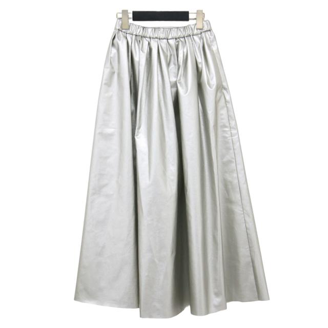 THIRD MAGAZINE サードマガジン スカート シルバー サイズ:9(M) | シャイニー ボリューム スカート / ロング丈 ギャザー フェイクレザー | ボトムス 日本製【レディース】【中古】【美品】【K4575】