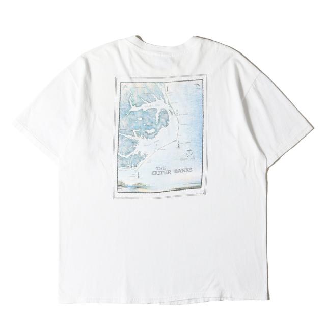 90s - 00s ヴィンテージ古着 | 90s オーシャンマップ クルーネック Tシャツ | USA製 Hanes | ホワイト 白 サイズ:XL | 90年代 | トップス カットソー 半袖【メンズ】【中古】【K4575】