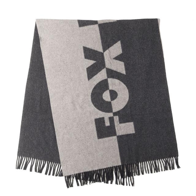 MAISON KITSUNE メゾン キツネ マフラー グレー | ツートーンロゴ ジャガード ウール フリンジ マフラー (DU06210BT3004) / 大判 ストール | イタリア製 ファッション アイテム 小物【メンズ】【中古】【K4576】