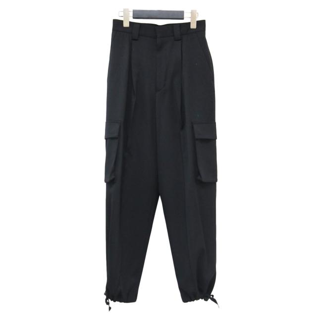 ASTRAET アストラット パンツ ブラック 黒 サイズ:0(S) | 20秋冬 ドローコード カーゴパンツ | ストレート 裾絞り タック センタープレス ウール | ボトムス ズボン | 日本製【レディース】【中古】【K4576】
