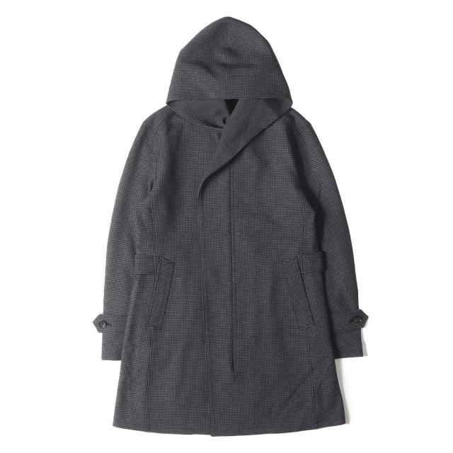 AKM エイケイエム コート グレー×ブラック サイズ:S | 23SS ハウンドトゥース ストレッチ フーデッド コート (DOBBY STRETCH WRAP HOODED COAT) | アウター ジャケット 上着【メンズ】【中古】【美品】【K4577】