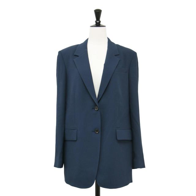 Theory セオリー ジャケット ネイビー 紺 サイズ:0(S) | 25春夏 ストレート テーラード ジャケット | Satin Crepe Straight Blazer | ブレザー | 長袖 オーバーサイズ 2B スリット ウォッシャブル | 日本製 | アウター ブレザー 上着【レディース】【中古】【K4577】