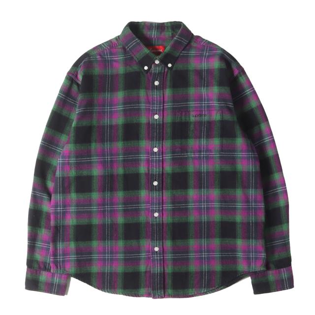 Supreme シュプリーム シャツ ピンク グリーン サイズ:S | 22SS ボタンダウン チェック フランネルシャツ (Brushed Plaid Flannel Shirt) | トップス カジュアルシャツ 長袖【メンズ】【中古】【K4578】