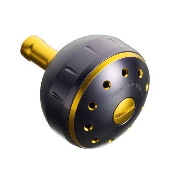 シマノ カスタムパーツ 夢屋 アルミラウンド型パワーハンドルノブ ブラック/ゴールド L ノブ TypeB用 [4]