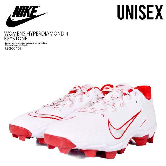 NIKE (ナイキ) W HYPERDIAMOND 4 KEYSTONE (ウィメンズ ハイパーダイアモンド 4 キーストーン (レディースモデル) 野球 スパイク ベースボール メンズ レディース シューズ  白 赤 WHITE/UNIVERSITY RED (ホワイト/ユニバーシティ レッド) FZ0920 104