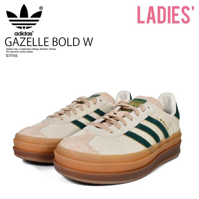 adidas (アディダス) GAZELLE BOLD W (ガゼル ボールド ウィメンズ) レディース ローカット スニーカー フットウェア 厚底 タウンユース 普段使い カジュアル アウトドア ストリート レトロ クラシック 名作 CWHITE/CGREEN/MAGBEI (クリーム/グリーン/ベージュ) ID7056